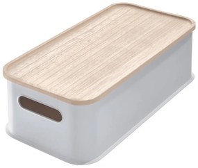 Šedý úložný box s víkem ze dřeva paulownia iDesign Eco Handled, 21,3 x 43 cm
