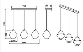 Reality - Lustr na lanku TRENTO 3xE27/40W/230V