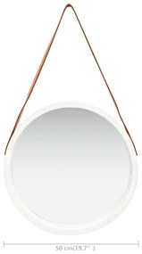 Nástěnné zrcadlo s popruhem 50 cm bílé - Default Title