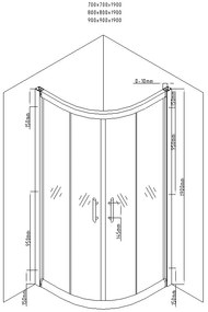 Mexen Rio, čtvrtkruhový sprchový kout s posuvnými dveřmi 70 x 70 cm, 5mm čiré sklo, černý profil + černá sprchová vanička, 863-070-070-70-00-4170B