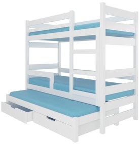 Patrová postel pro tři osoby s matracemi KARLO Hlavní barva: Bílá, Další barva: Bílý