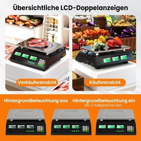 Costway 40 kg Digitální obchodní váhy Potravinové váhy s kalkulací ceny vyrobené