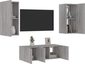 vidaXL 4dílná obývací stěna s LED osvětlením kompozitní dřevo [3216808] Barva: šedá sonoma