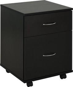 HOMCOM Dřevěný mobilní archivar s kolečky a 2 šuplíky, kancelářský a domácí filing kabinet 41x39x58cm Černý