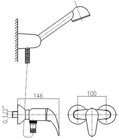 Faris Panther - sprchová baterie nástěnná, rozteč 100mm, komplet s příslušenstvím, chrom 1072/10