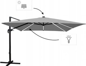 Šedý zahradní slunečník s LED osvětlením 3 x 4 m