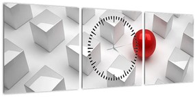 Obraz abstrakce - krychle s koulí (s hodinami) (90x30 cm)