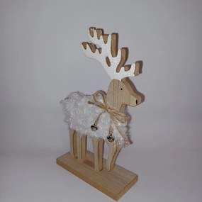 Dřevěná vánoční dekorace na stůl jelen 12,5 × 5 × 20,5 cm, bílá, stojící