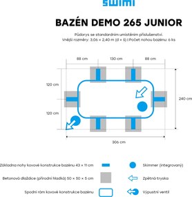 Technypools Bazén DEMO 265 JUNIOR 3,06 x 2,40 x 1,25 m (9986P) Barva: modrá