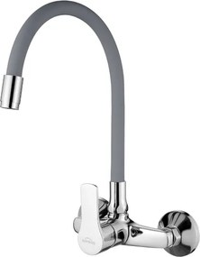 Invena Verso, nástěnná kuchyňská baterie 150mm s elastickým ramenem, šedá-chromová, INV-BC-82-E5S-L