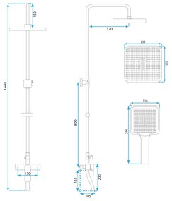 Rea Argus, sprchová souprava s horní dešťovou a ruční hlavicí, zlatá matná, REA-P7841