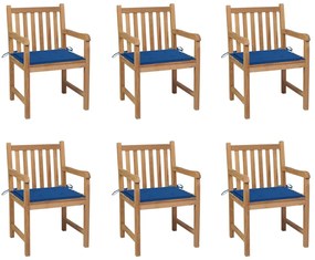 Zahradní židle 6 ks královsky modré podušky masivní teak,  3073041