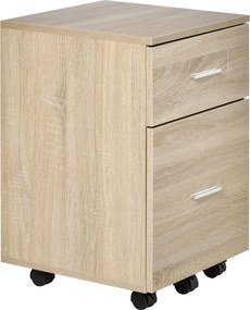 Vinsetto Mobilní kancelářský podstavec skříňka na ukládání s 2 zásuvkami a 5 kolečky, Dřevotříska, 39,5 x 39 x 58,5 cm, Dub