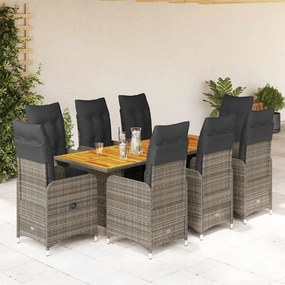 9dílný zahradní bistro set s poduškami šedý polyratan 3277029