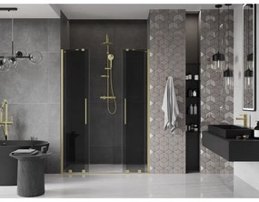 Mexen Velar Duo, posuvné sprchové dveře do otvoru 160 cm, 8mm šedé sklo, zlatá matná, 871-160-000-42-55
