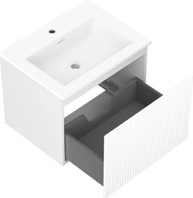 Mexen Rivel, koupelnová skříňka 60 cm s umyvadlem Otis, 1 zásuvka, drážkovaná, bílá matná, 91A20-06047-1-BF01-W18M01