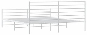 Kovový rám postele s hlavovým a nožním čelem bílý 200 x 200 cm - Default Title