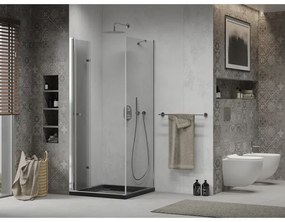 Mexen Lima skládací sprchový kout 90 x 90 cm, Průhledné, Chromovaná + sprchová vanička Flat, Černá - 856-090-090-01-00-4070