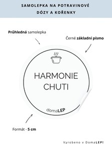 Samolepka na kořenky HARMONIE CHUTI průhledná 5 cm základní písmo