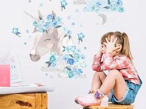 Samolepky JEDNOROŽEC do dětského pokoje MODRÝ