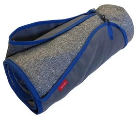 Pikniková softshellová deka šedá melange / modrý lem s popruhem 145x200cm