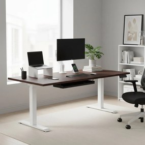 Výškově nastavitelný stůl OfficeTech C, 180 x 80 cm, bílá podnož, wenge