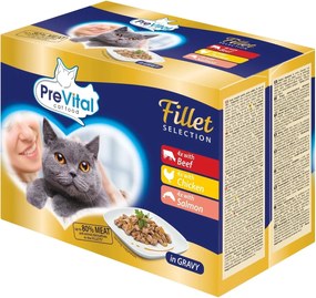 PreVital Kapsičky pro kočky NATUREL dušené filetky v omáčce 12 x 85 g