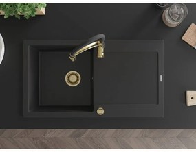Mexen Leo, granitový dřez 900x500x190 mm, 1-komorový a dřezová baterie Aster, černá, 6501-77-73450-57-G