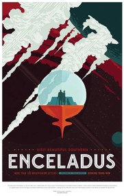 Ilustrace Enceladus (Retro Planet & Moon Poster) - Space Series (NASA), (26.7 x 40 cm)