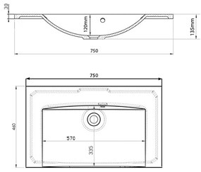 Sapho, MARIA umyvadlo 75x46cm, litý mramor bez otvoru pro baterii, bílá, MA075-0