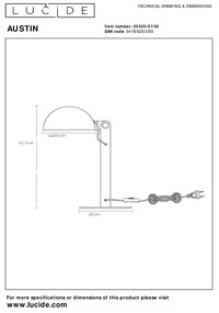 Lucide 20523/01/30 stolní lampa Austin, černá, E27, 43,7cm