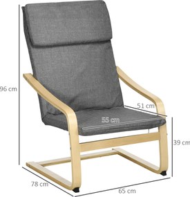 HOMCOM Relaxační křeslo polohovatelné s polštářem Otočná židle jídelní židle vzhled lnu tmavě šedá bříza 66,5x80x99cm do obývacího pokoje | Aosom.de