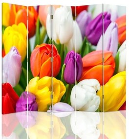 Ozdobný paraván Barevné květy tulipánů - 180x170 cm, pětidílný, obustranný paraván 360°