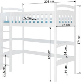 ADRK Furniture Patrová postel mezzanine MIAGO 200x90 CH-Mia-PINE-208-E1628