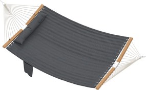 Houpací síť Outdoor 200x140 cm, dvouvrstvá houpací síť s kapsou na zásobník na hlavu, dřevěné tyče do 200 kg