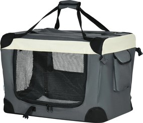 Skládací dopravka pro psy PawHut 60x41x41 cm s okny, měkkým polštářem a 2 ramenními popruhy, taška pro mini psy a kočky, šedá