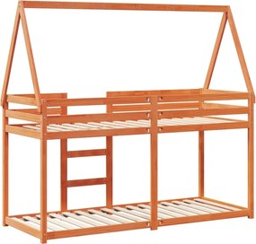 Patrová postel se střechou voskově hnědá 90x200 cm borové dřevo 3282078