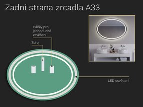 Oválné zrcadlo do koupelny s LED osvětlením A33 120x85