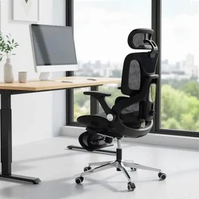 HOMCOM ergonomická kancelářská židle s 4D područky, nastavitelnou opěrkou hlavy a hloubkou sedáku, síťovina, černá