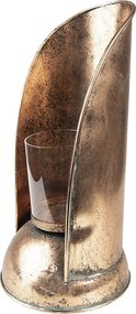 Měděný antik kovový svícen se skleněným válcem - Ø 17*35 cm