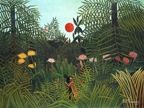 Obrazová reprodukce Setting Sun in the Virgin Forest (Tropical Rainforest Landscape) - Henri Rousseau, (40 x 30 cm)