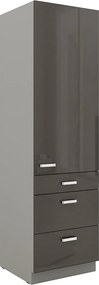 GREY gr | vysoká skříňka 60 DKS-210 3S1F potravinová | UNI DVÍŘKA | 60 cm | PREMIUM BOX | světle šedá/tmavě šedá lesk