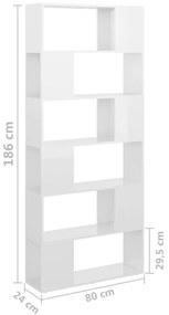 Petromila Knihovna/dělicí stěna bílá lesklá 80x24x186 cm kompozitní dřevo