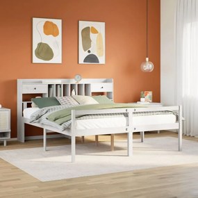 Postel s knihovnou bez matrace bílá 180x200 cm masivní borovice 3322062