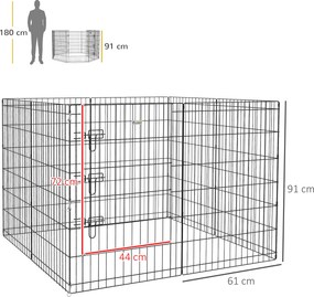 PawHut modulární ohrádka pro psy, králíky a malé mazlíčky – skládací drátěný plot do interiéru i exteriéru se zamykacími dveřmi, 8 panelů, 61 x 91 cm…
