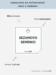 SEZAMOVO SEMÍNKO – bílá samolepka na dózu, tučné písmo, 5 x 5 cm | DomaLEP