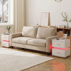 Costway Sada 2 nočních stolků s nabíjecí stanicí LED 2 zásuvkami moderní