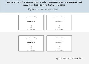 MIKYNY - Samolepka na šuplíky a boxy do šatní skříně, 8,5 x 5,5 cm - DomaLEP varianta: SAMOLEPKA, barva: BÍLÁ - ČERNÉ písmo, velikost: š. 8,5 cm x v. 5,5 cm - tučné písmo
