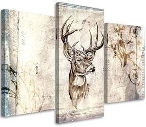 Gario Obraz na plátně Nákres hlavy jelena - 3 dílný Rozměry: 60 x 40 cm