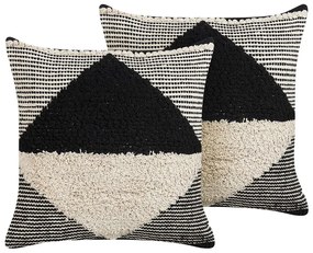 Sada 2 tkaných bavlněných polštářů s geometrickým vzorem 50 x 50 cm béžové/černé KHORA Beliani